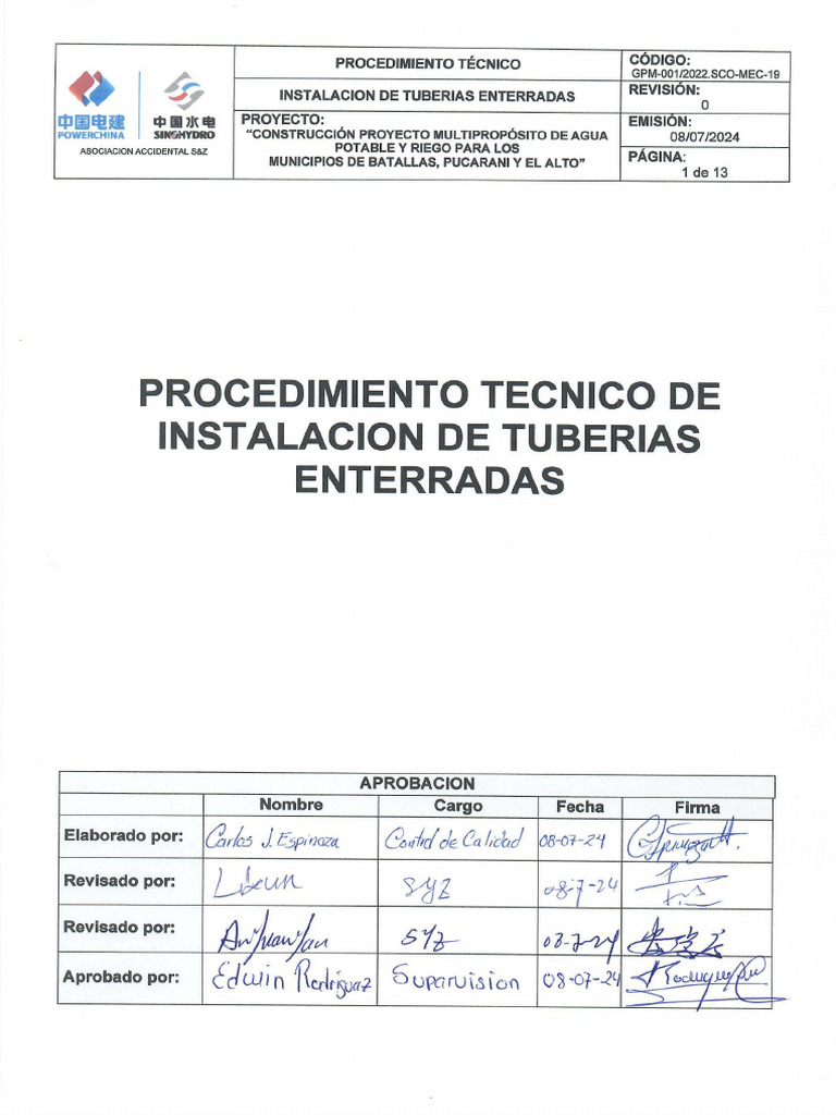 Pt-19_procedimiento Tecnico de Instalacion de Tuberias Enterradas Rev0 | PDF