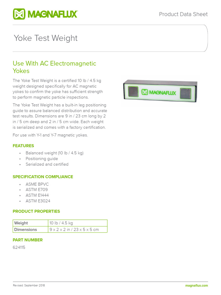 Yoke Test Weight Product Data Sheet English | PDF