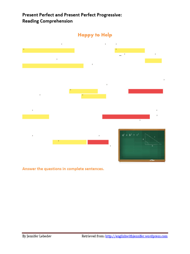 Present Perfect and Present Perfect Progressive Reading Comprehension ...