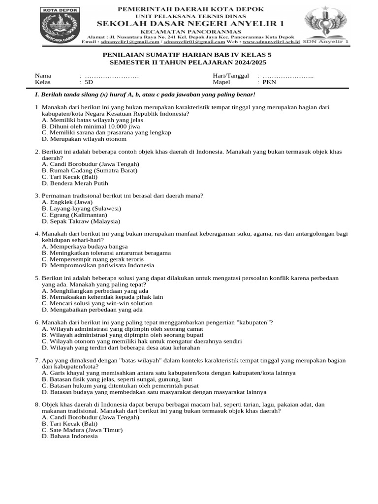 PH PKN Bab IV Kelas 5 | PDF