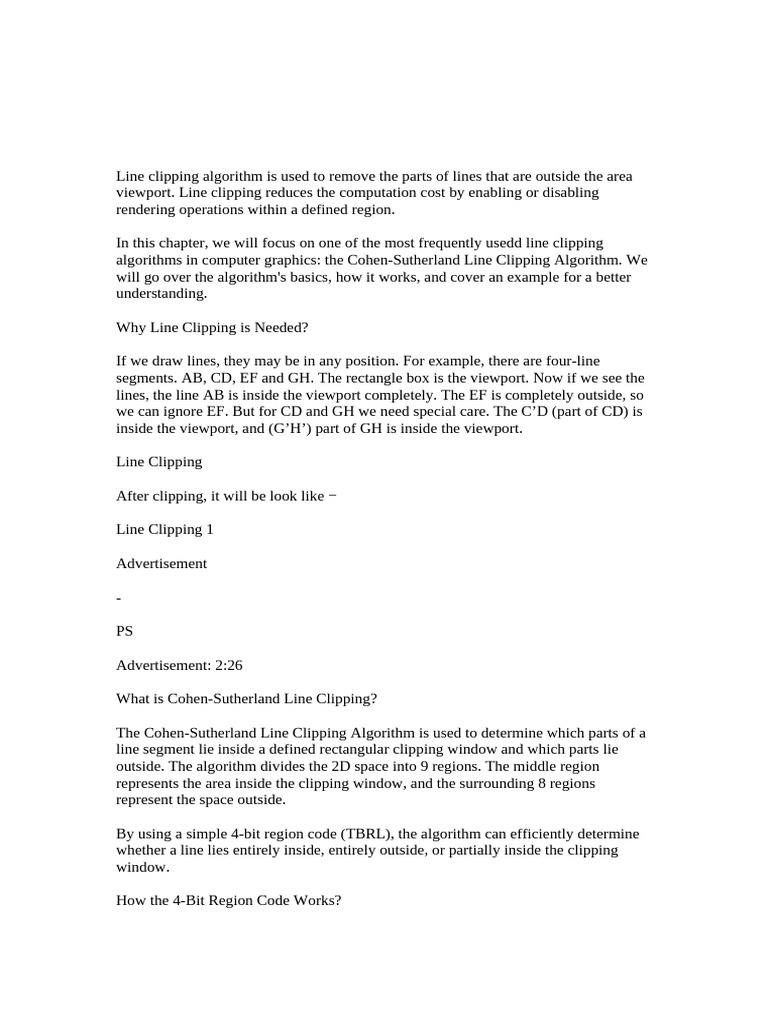 Cohen-Sutherland Line Clipping Example | PDF | Computer Science ...