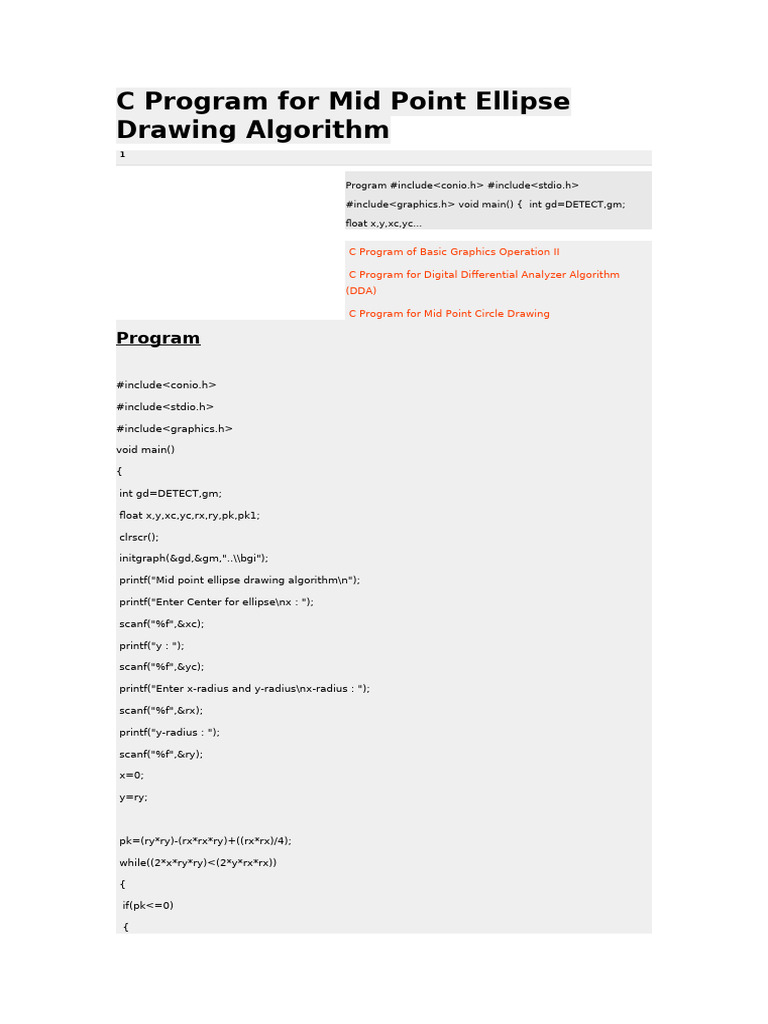 Mid Point Ellipse Drawing Algorithm | PDF