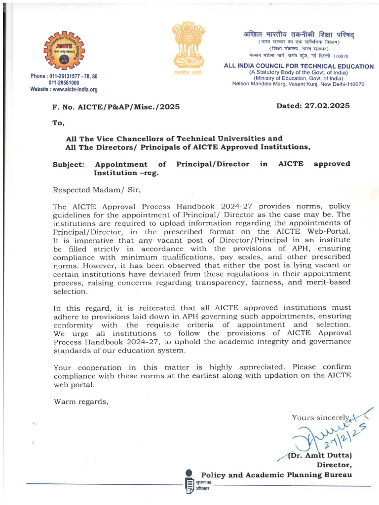 AICTE Guidelines for Director Appointments | PDF