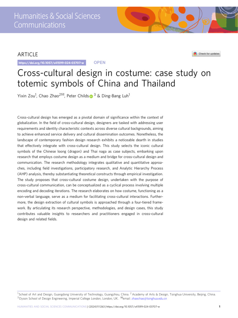Cross-Cultural Costume Design Study | PDF