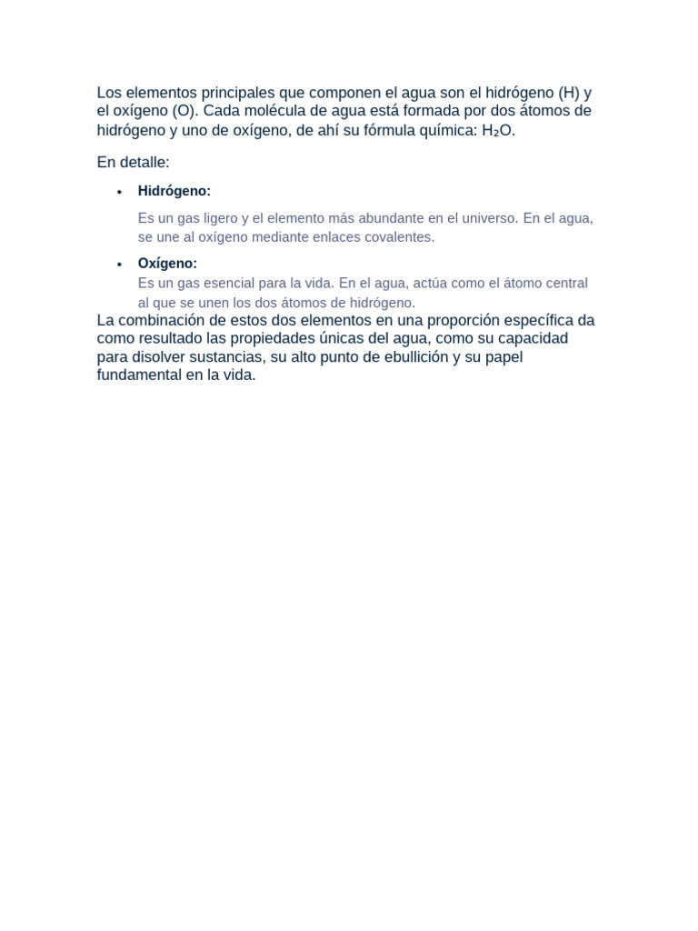 Los Elementos Principales Que Componen El Agua Son | PDF