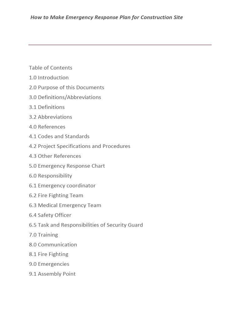 Construction Site Emergency Response Plan | PDF | Emergency | First Aid