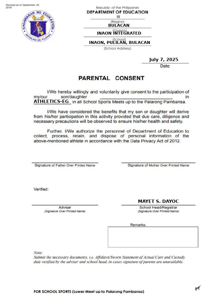 Parental Consent 2025 | PDF