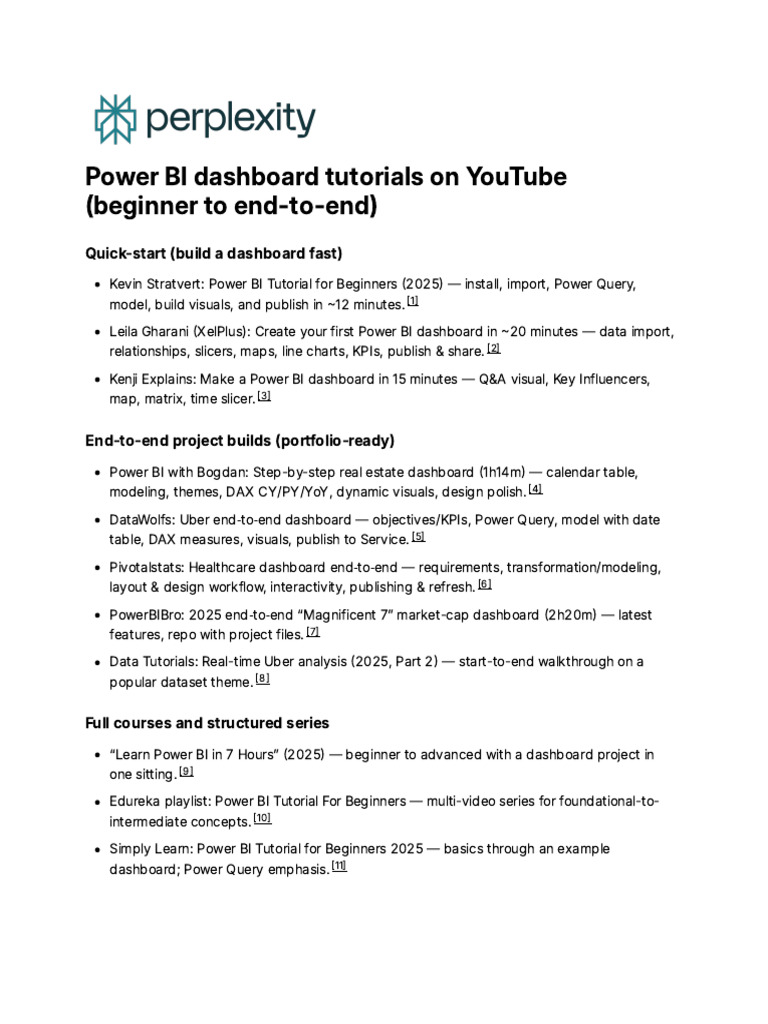 Power BI Dashboard Tutorials On YouTube (Beginner | PDF | Information ...