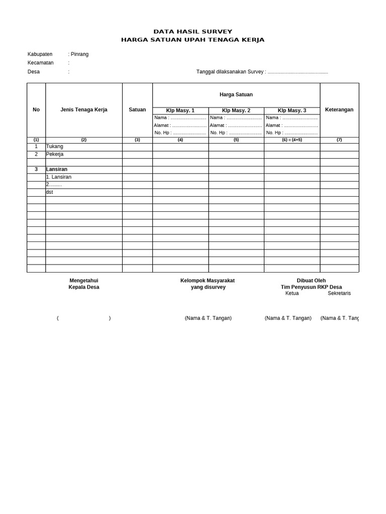 Contoh Final Format Survey Harga | PDF