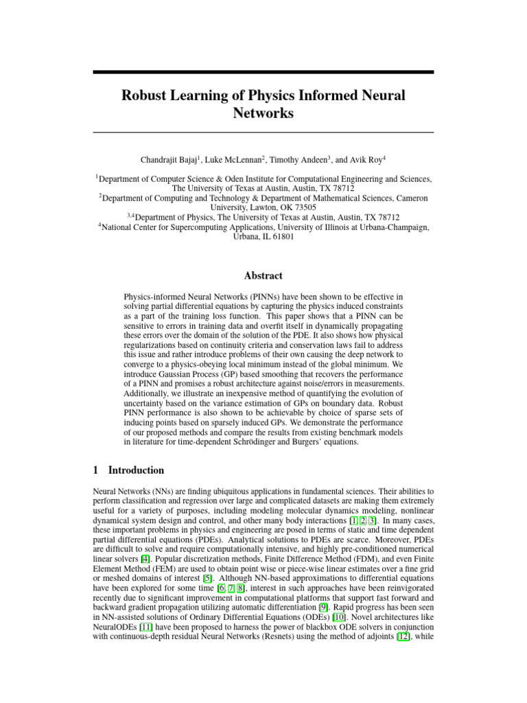 Robust Learning of Physics Informed Neural Network | PDF | Partial ...