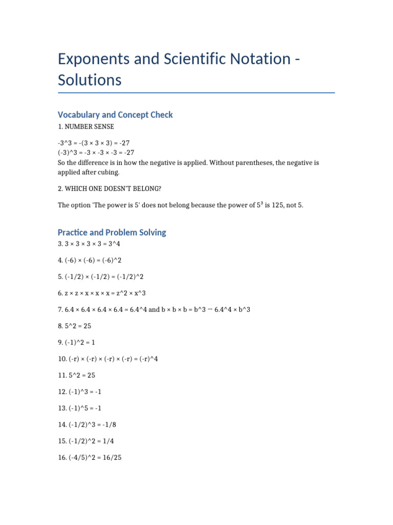 Exponents And Scientific Notation Solutions Pdf