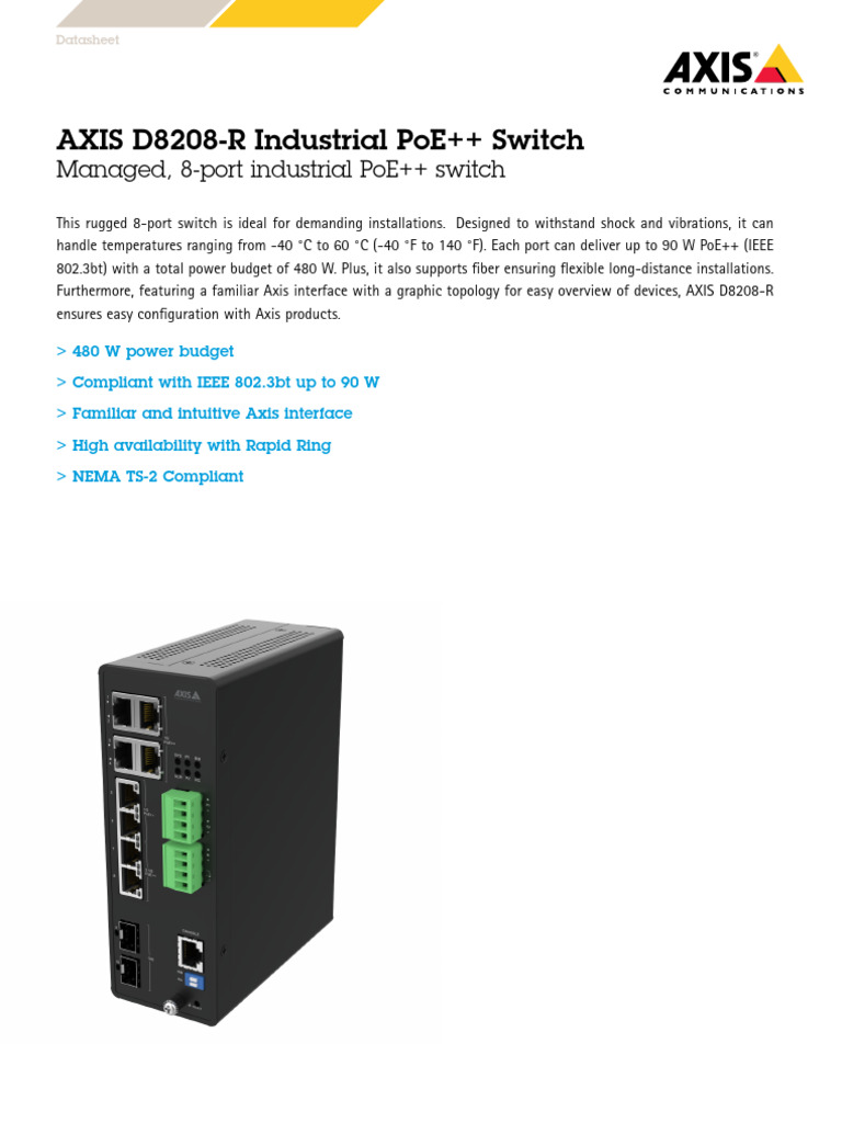 AXIS D8208-R PoE++ Switch Overview | PDF | Port (Computer Networking ...