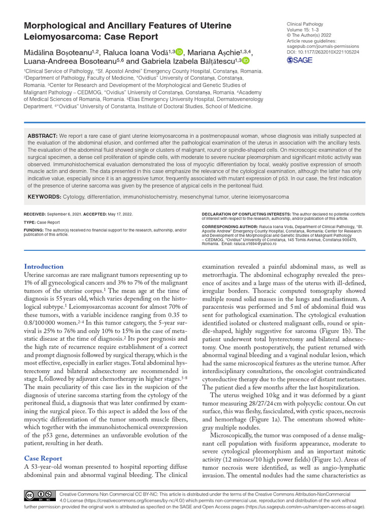 Uterine Leiomyosarcoma Case Report | PDF | Pathology | Metastasis