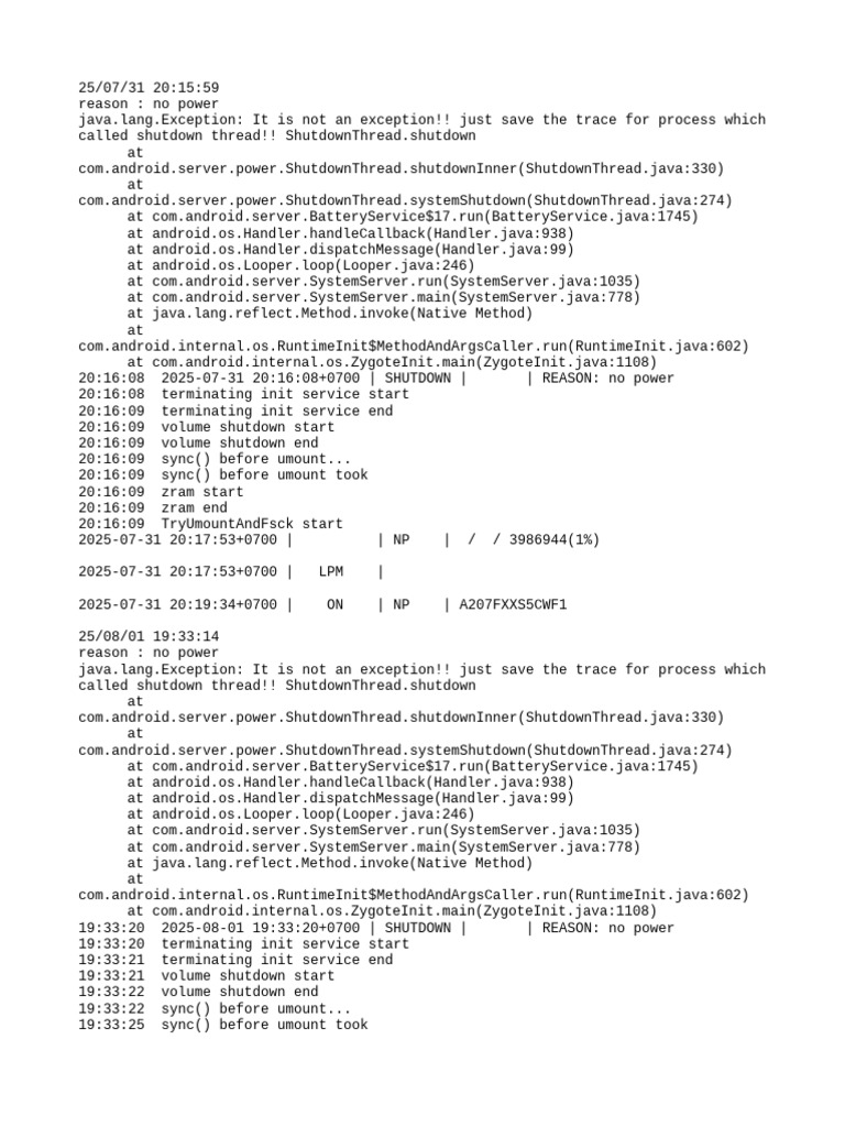 Android Shutdown Log: No Power Events | PDF | Java Platform | Software ...