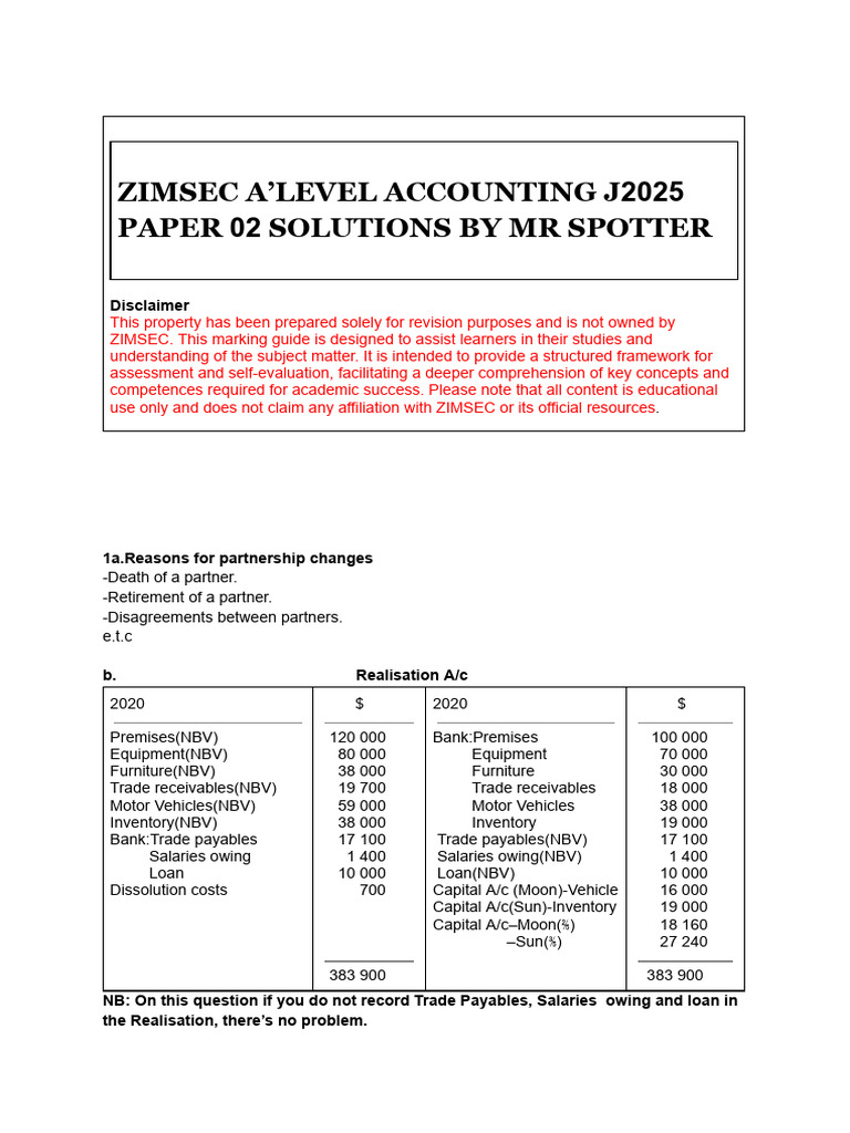 ZIMSEC A-Level Accounting J2025 Solutions | PDF | Inventory | Prices