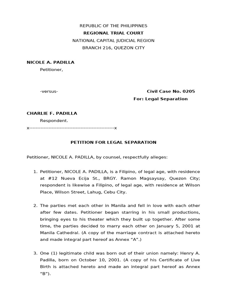 Petition for Legal Separation in QC | PDF | Perjury | Affidavit