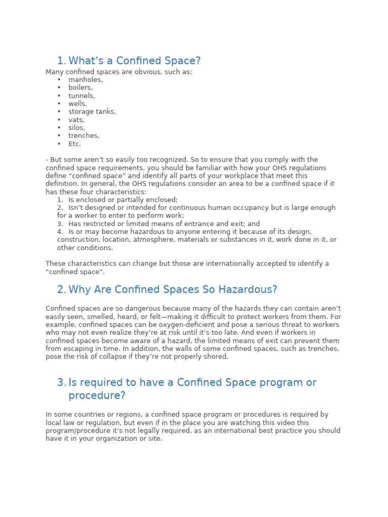 QA Confined Spaces | PDF | Labor Relations | Workplace