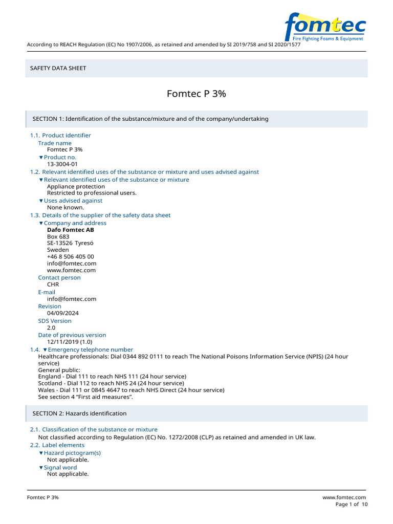 Dafo Fomtec AB - Fomtec P 3% - 13-3004-01 - GB-en - v2 - 0 | PDF ...