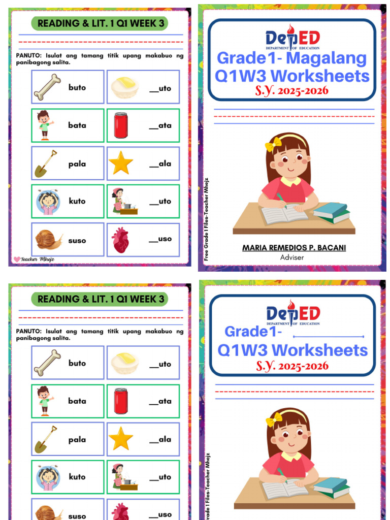 Grade 1 Q1 Week 3 Worksheets Booklet - Free Grade 1 Files-Teacher Mhejz ...