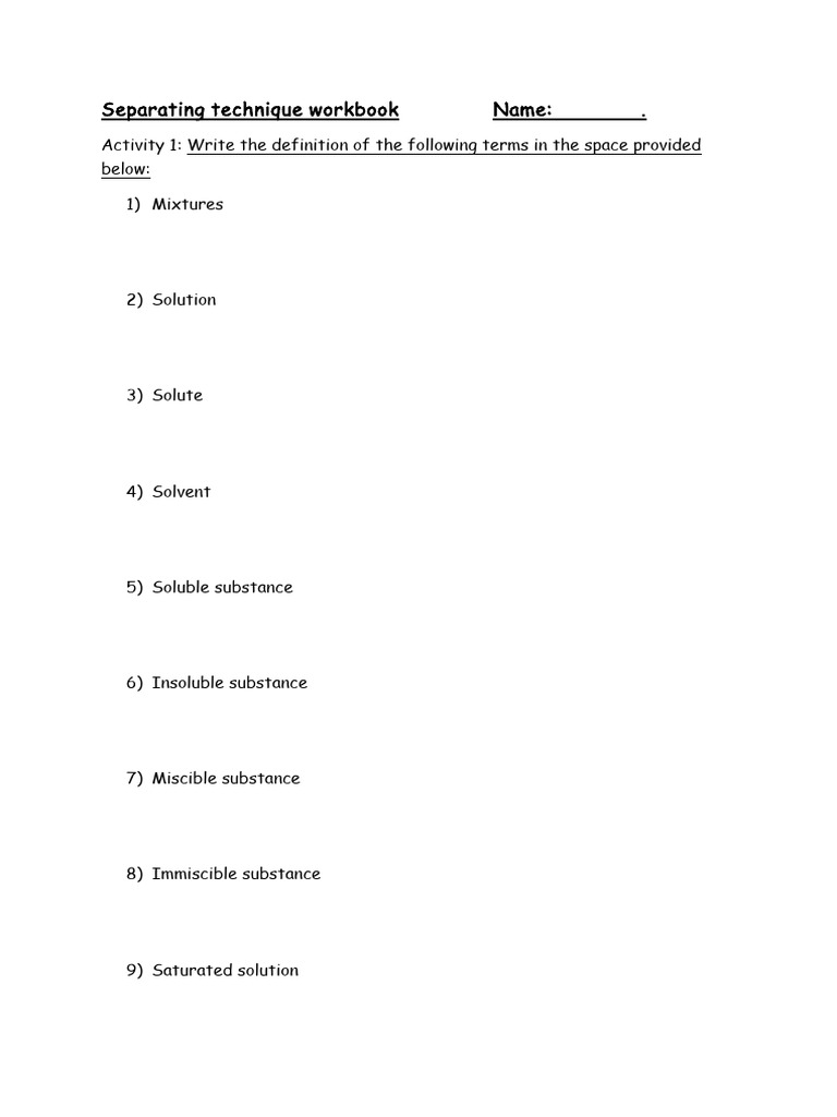 Separation Techniques Workbook Pdf