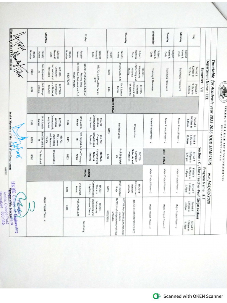 7C Class Timetable | PDF