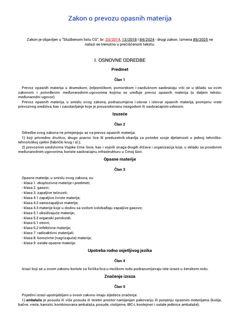 Zakon o Prevozu Opasnih Materija | PDF