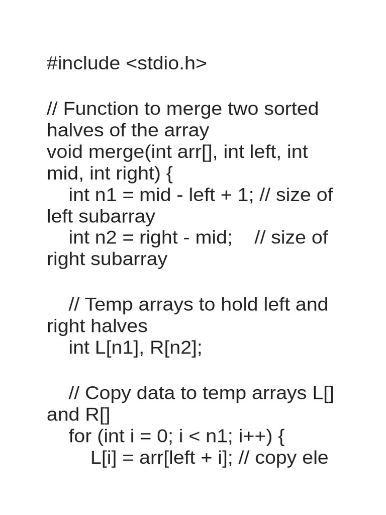 Merge Sort Implementation in C | PDF | Software Engineering | Computer ...