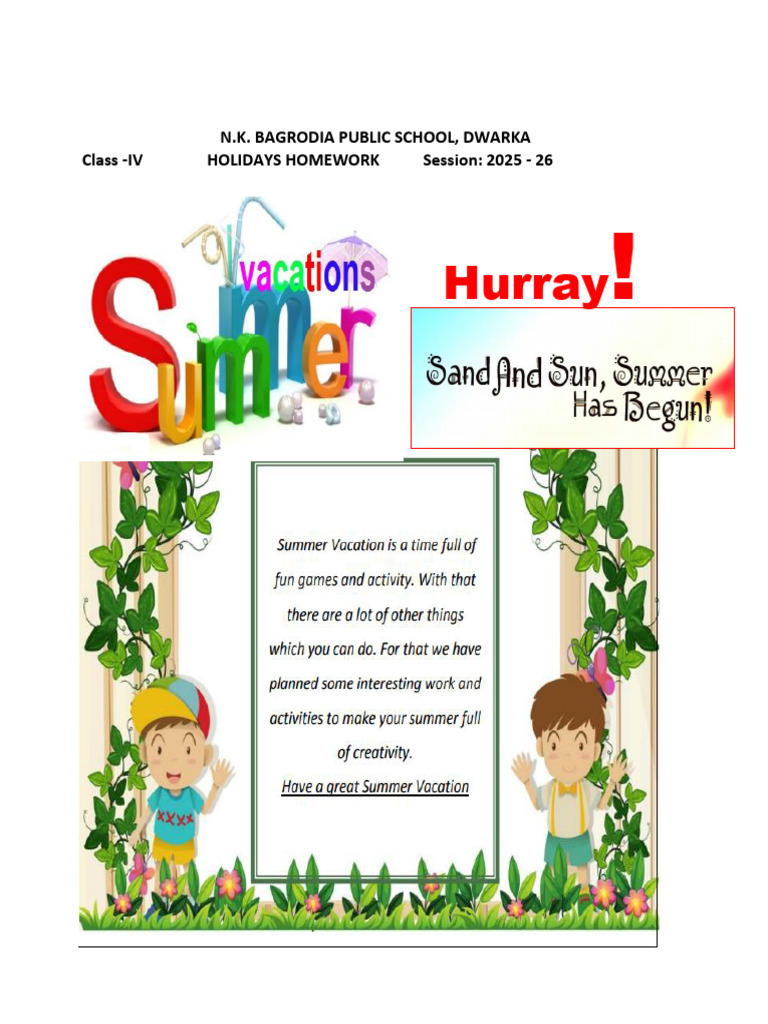 Class 4 Holidays Homework 25-26 | PDF | Plants | Trees