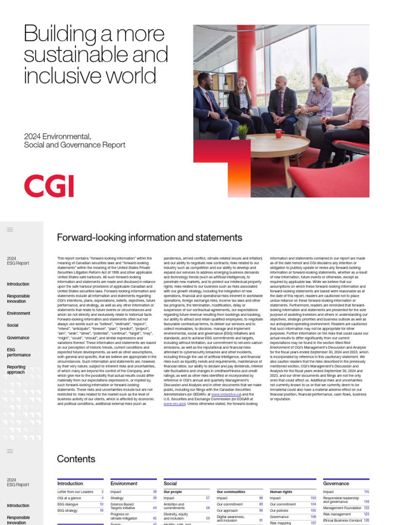 Cgi 2024 Esg Report En | PDF | Governance | Sustainability