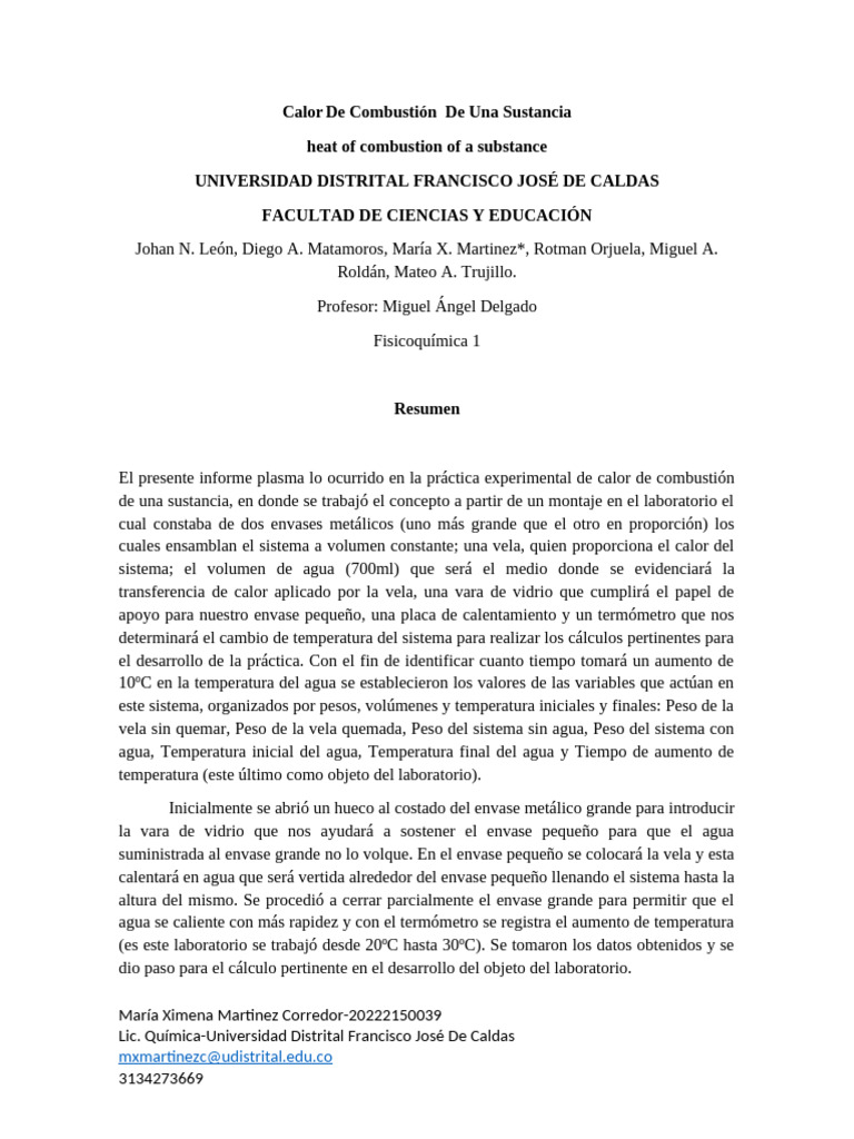 Calor de Combustión de una Vela | PDF | Calor | Conduccion termica