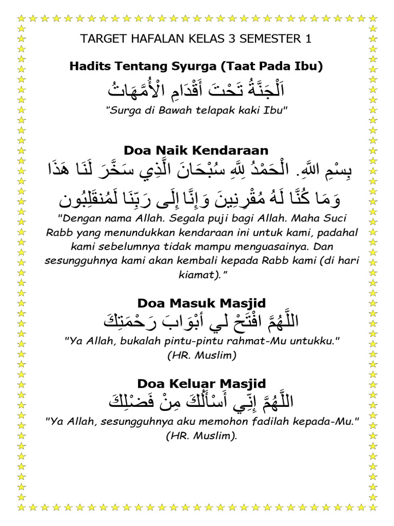 Hafalan Hadits dan Doa Kelas 3 | PDF