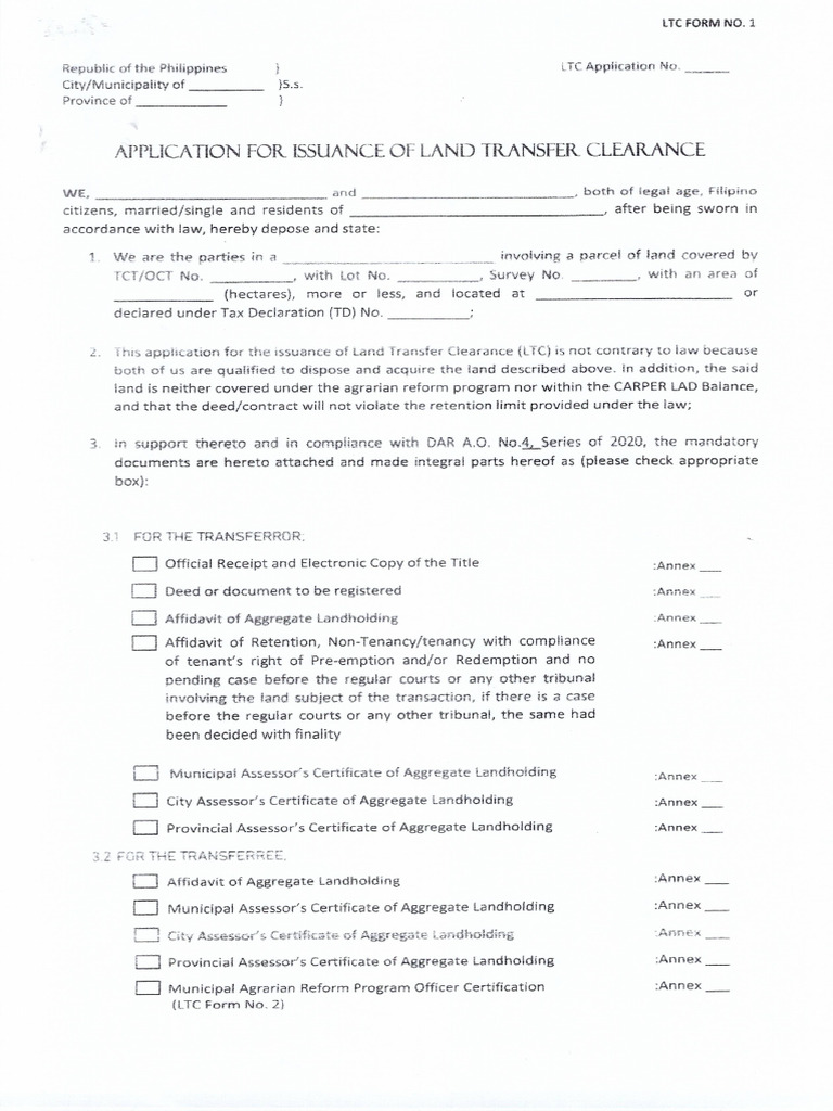Application For Issuance of Land Transfer Clearance | PDF