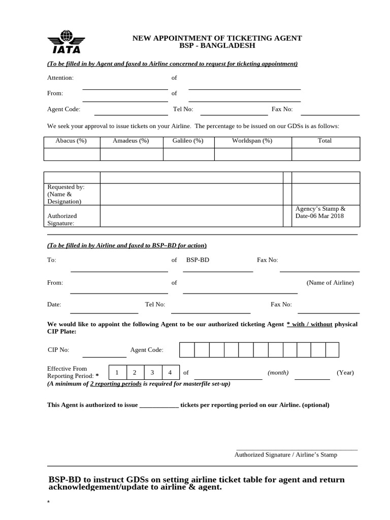 BSP Ticketing Agent Appointment Form | PDF