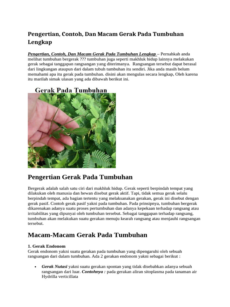 Gerak Tumbuhan: Pengertian dan Macamnya | PDF