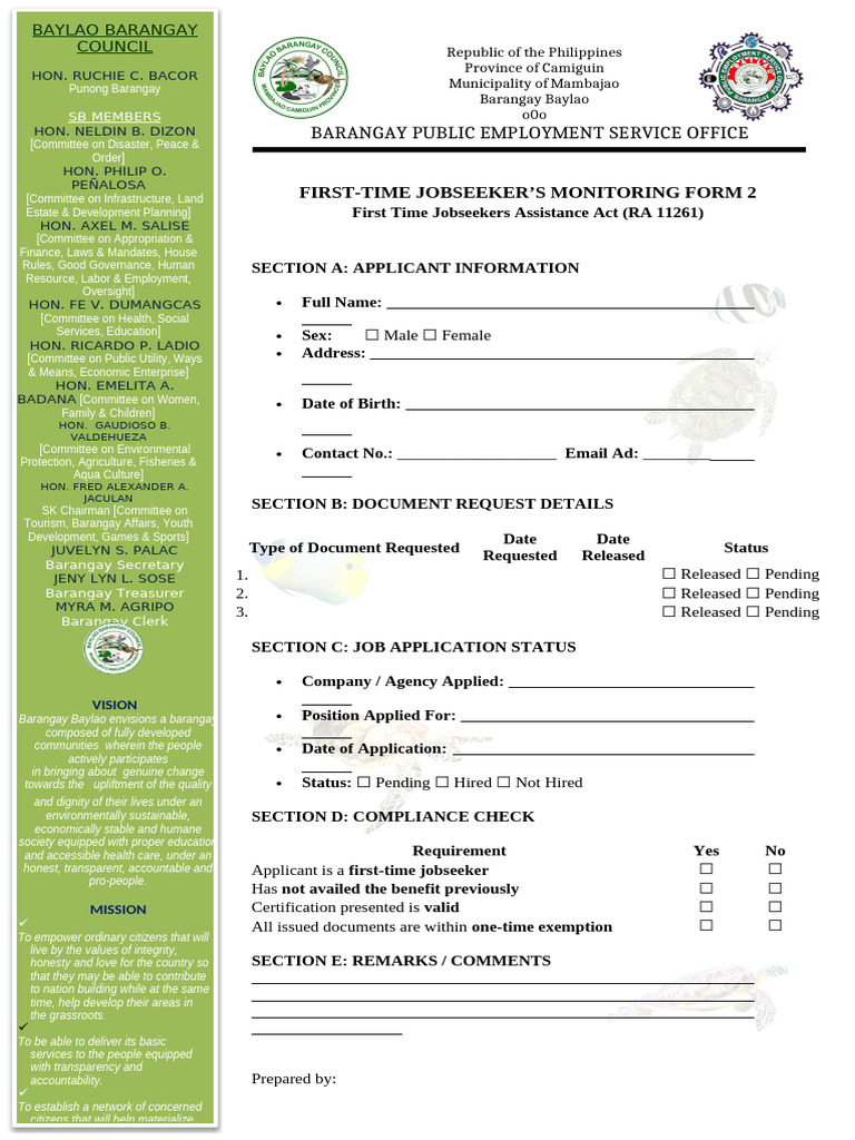 First Time Jobseeker Monitoring Form 2 | PDF | Economies