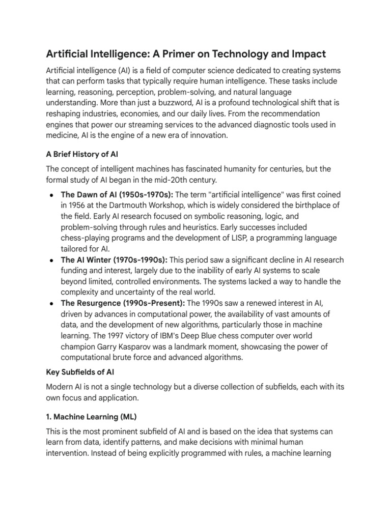 Artificial Intelligence - A Primer On Technology and Impact | PDF | Artificial Intelligence ...