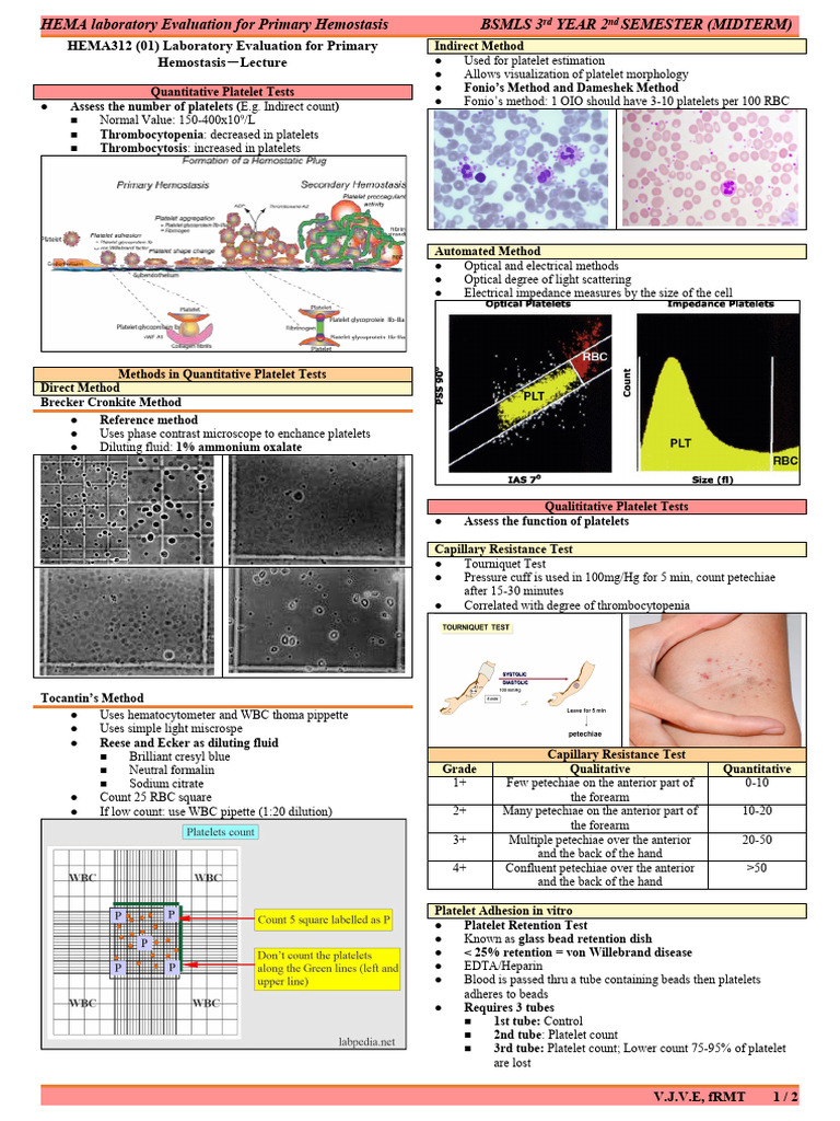 Primary Hemostasis Lab Evaluation Guide | PDF | Platelet | Blood