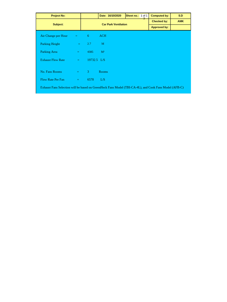 Car Park Ventilation Calculation Sheet | PDF