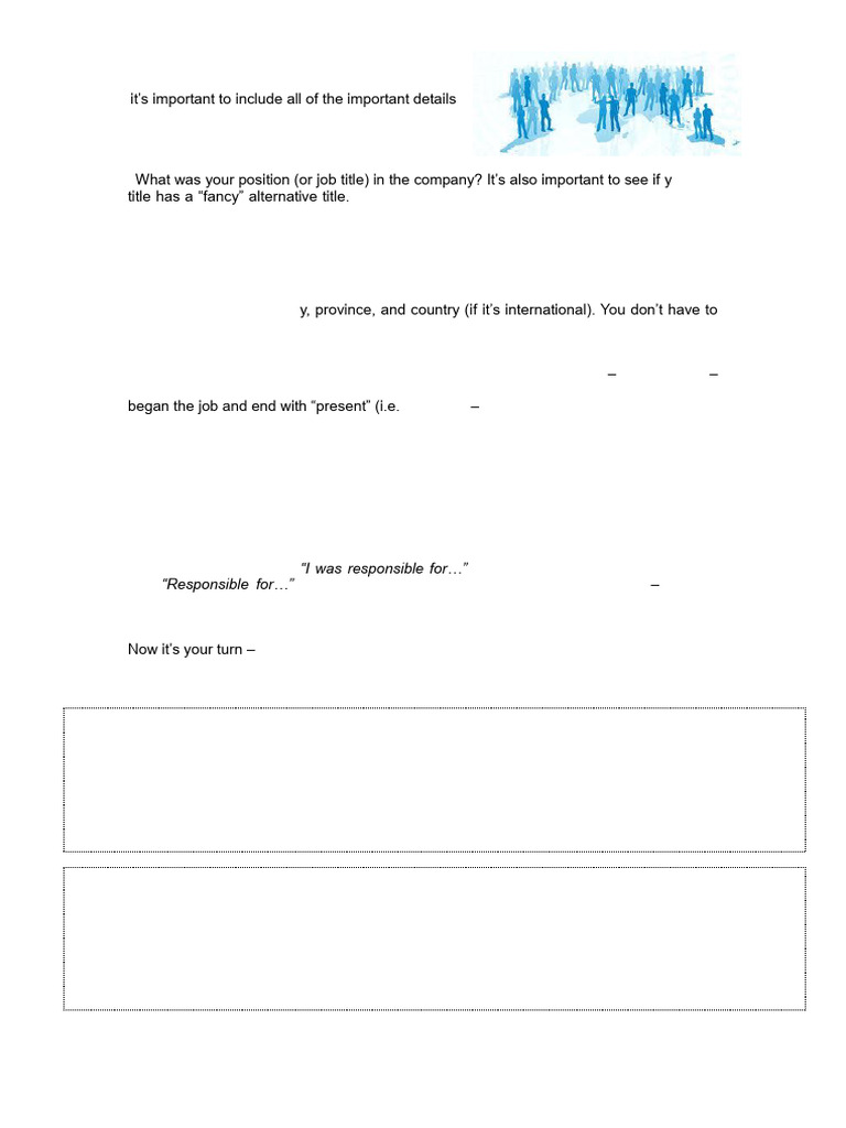 Work Experience For A CV Resume Fun Activities Games Oneonone ...