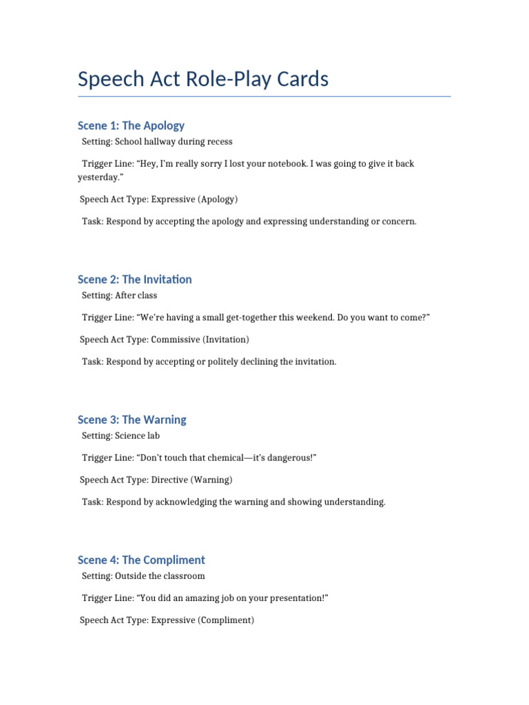 Speech Act Role Play Cards | PDF