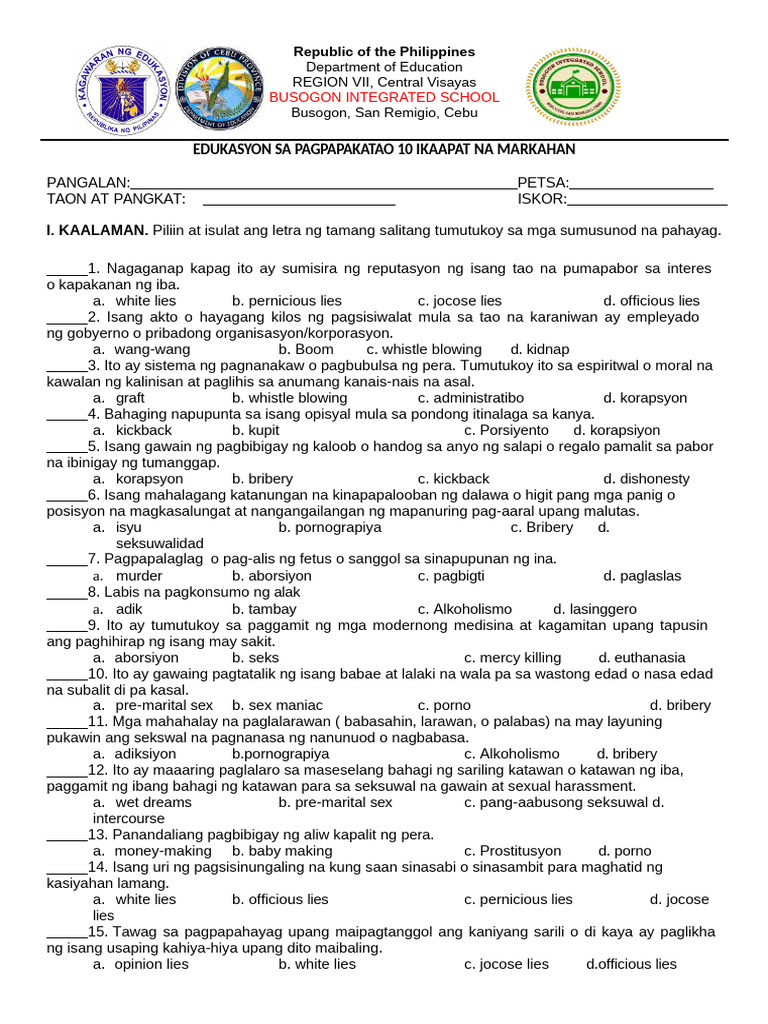 Final G10-4th-Periodic-Test-Esp | PDF