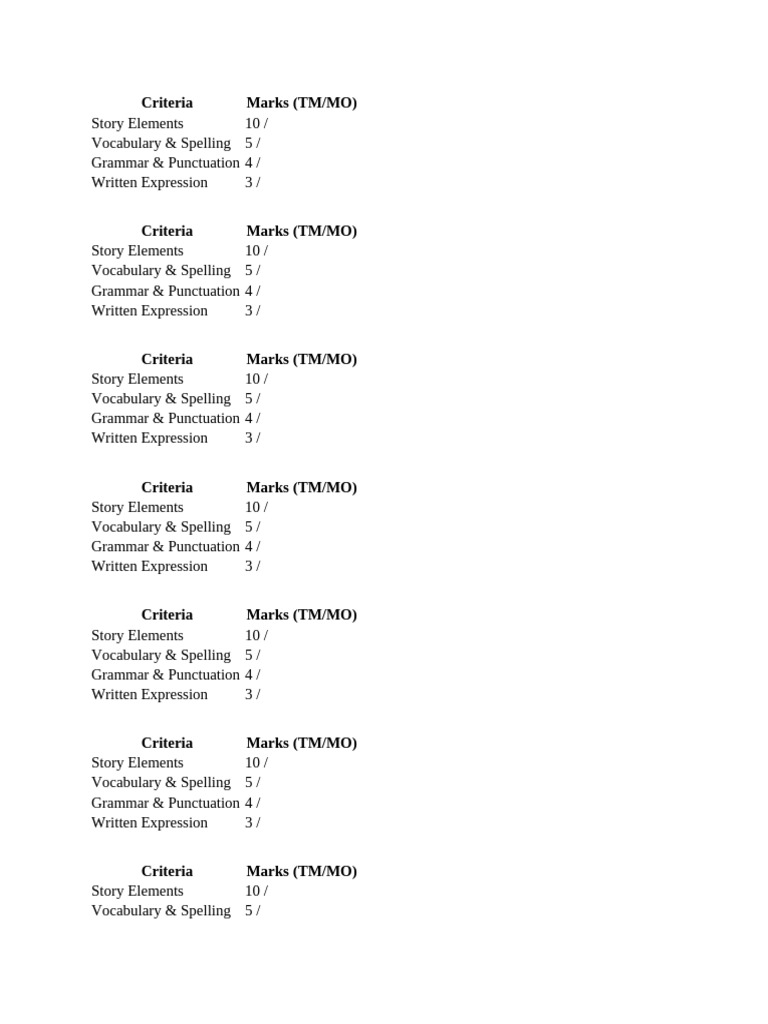Criteria Narrative Writing | PDF | Linguistics | Writing
