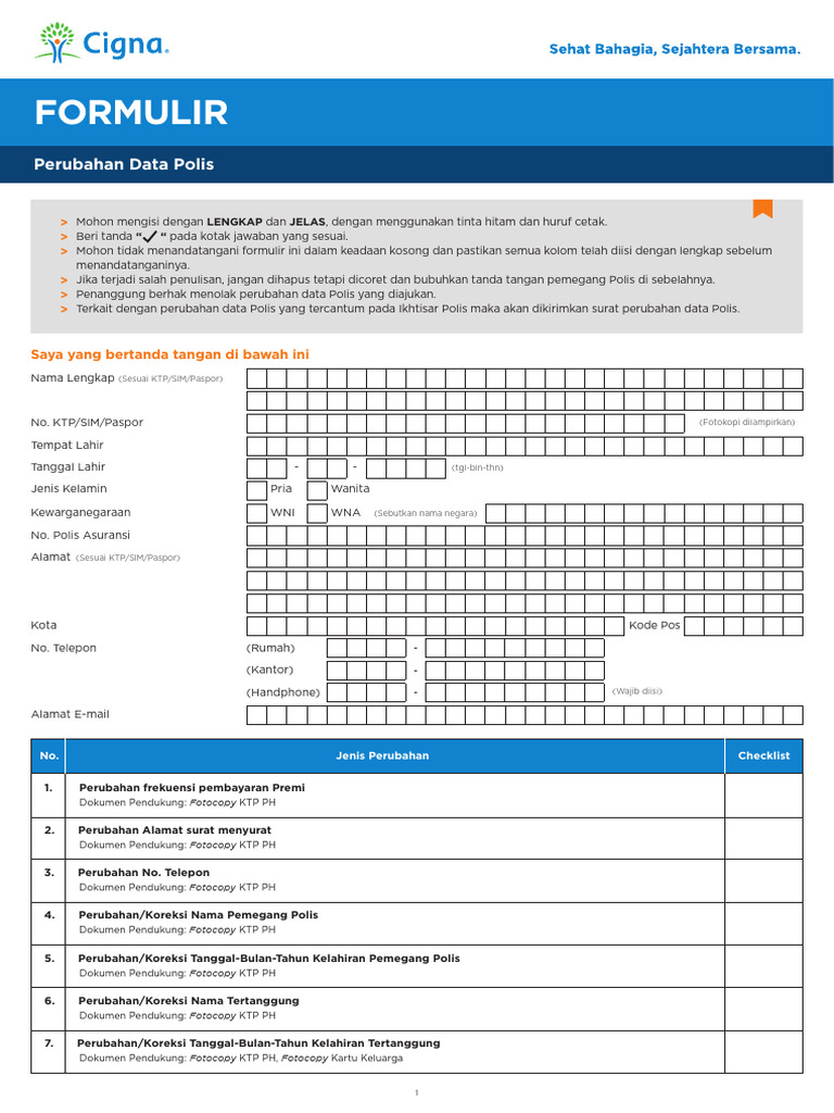 Formulir Perubahan Data Polis | PDF