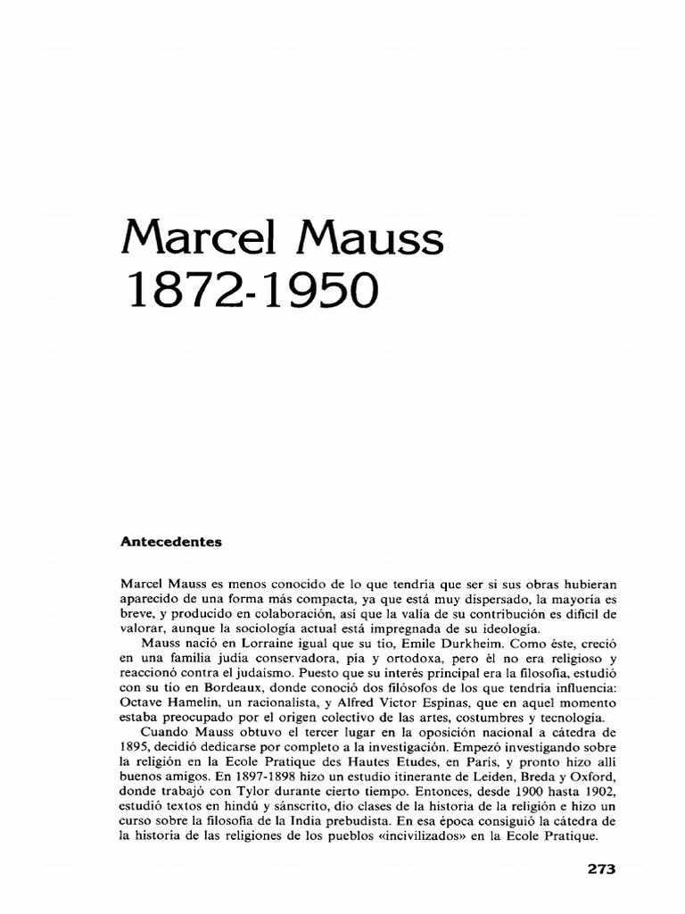 Marcel Mauss 1872-1950 | PDF | Sociedad | Emile Durkheim