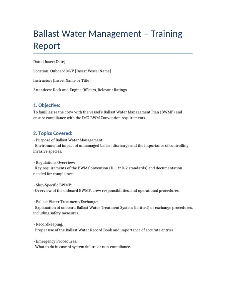 Ballast Water Management Training Report | PDF