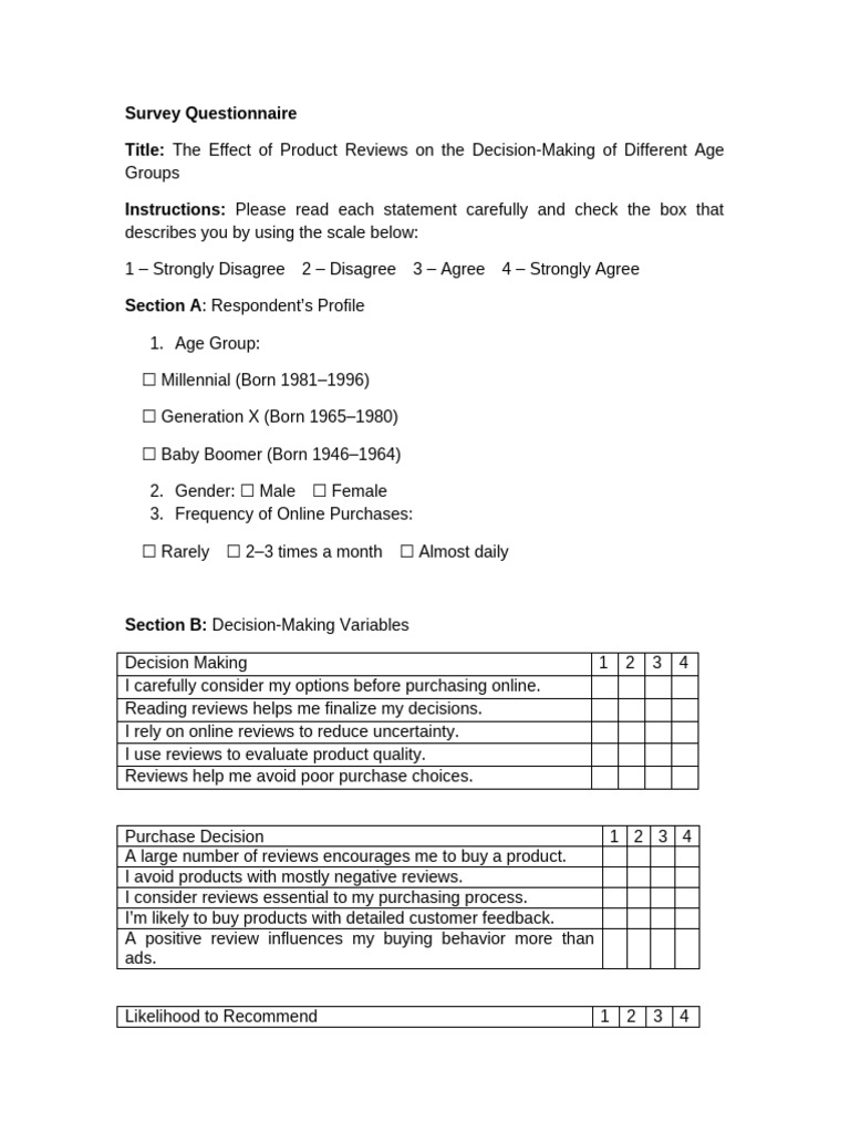Survey Questionnaire of Group 3 | PDF | Decision Making | Questionnaire