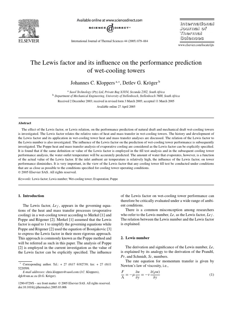 Lewis Factor Impact on Cooling Towers | PDF | Humidity | Physical Phenomena