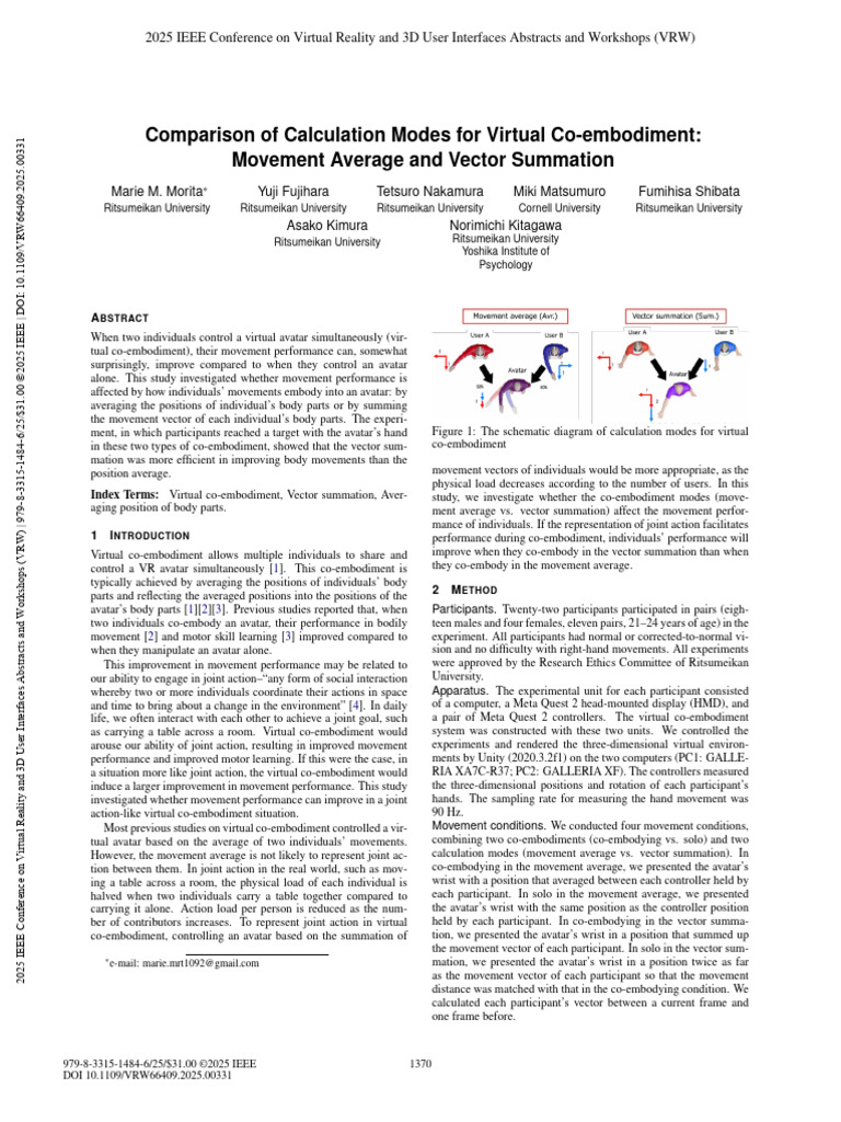 Comparison of Calculation Modes For Virtual Co-Embodiment Movement ...