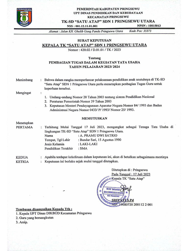 SK Tata Usaha (TU) Sekolah | PDF