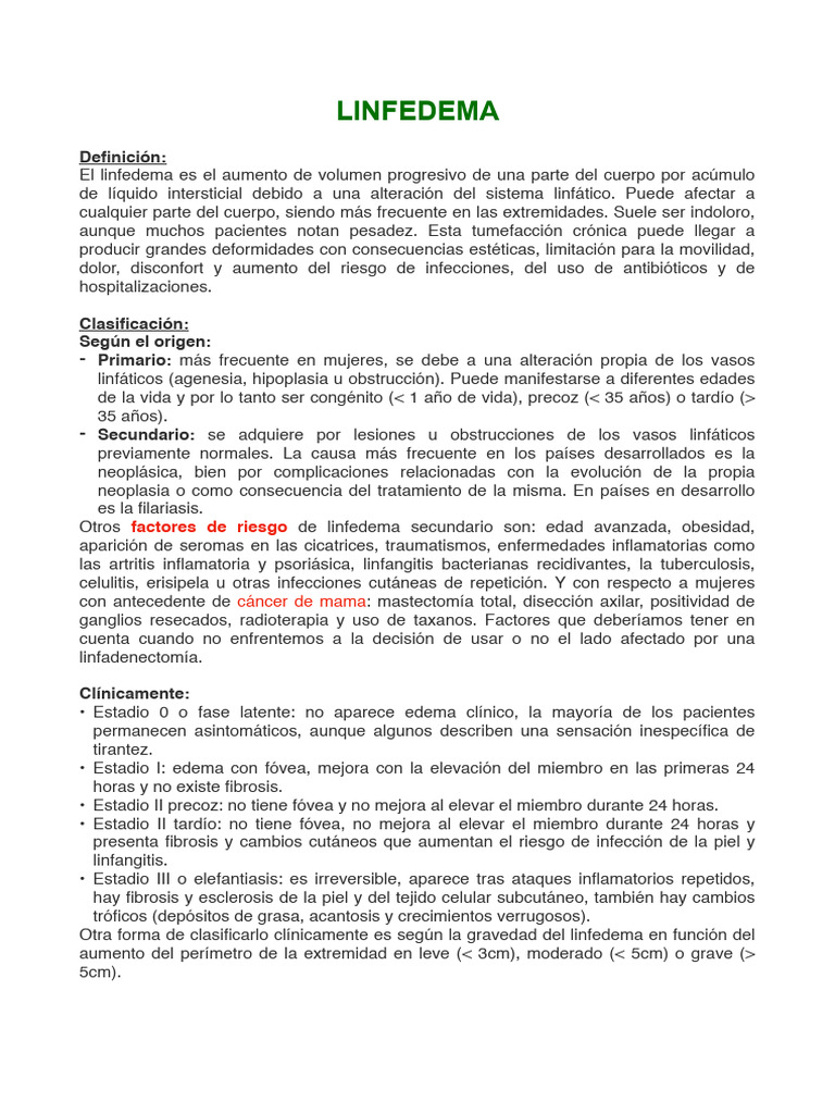 Linfedema. Revision Guias Clinicas Fisterra y Amf. | PDF | Edema | Especialidades Medicas